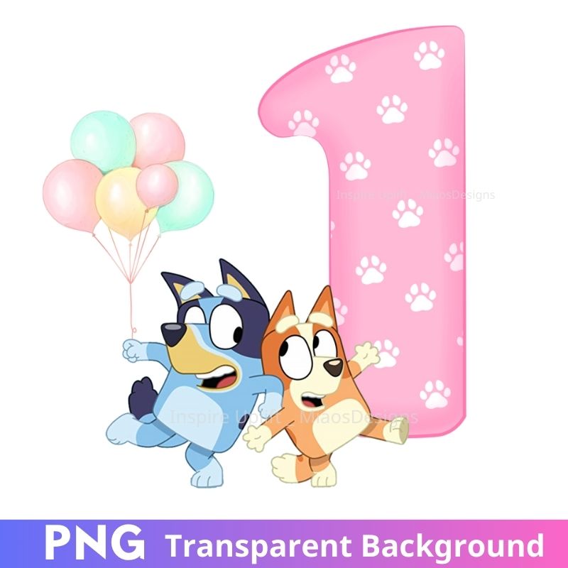 Bluey Baby Girl 1st Birthday PNG Transparent Image | Inspire Uplift