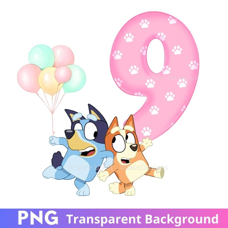 Bluey Girl 9th Birthday Nine PNG Transparent Image | Inspire Uplift