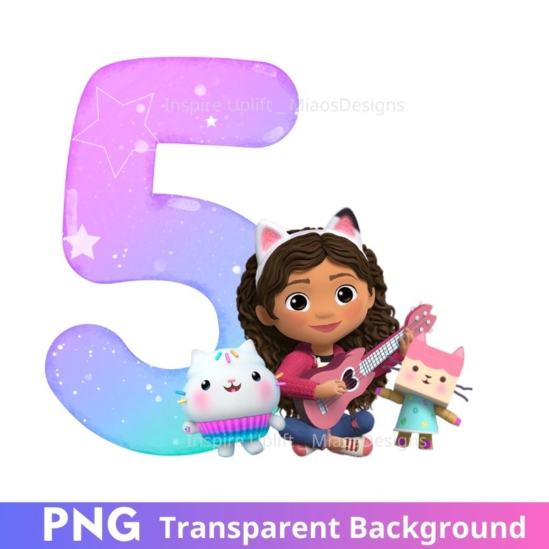 Gabby's Dollhouse 5th Birthday Five PNG Transparent Image | Inspire Uplift
