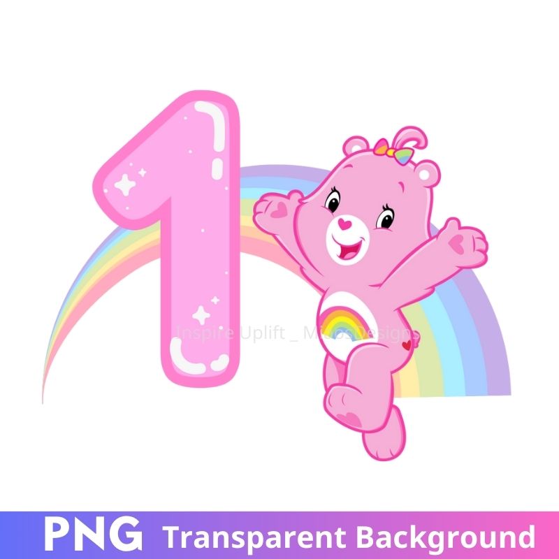 Care Bears Cheer Bear Baby Girl 1st Birthday One PNG Image | Inspire Uplift