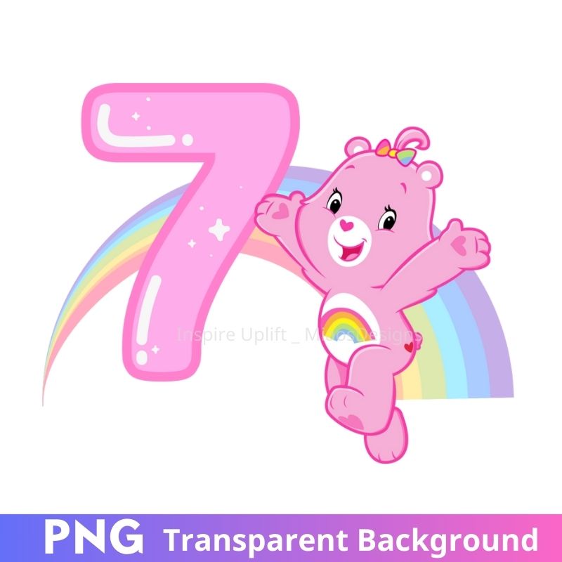 Care Bears Cheer Bear 7th Birthday Girl Seven PNG Image | Inspire Uplift