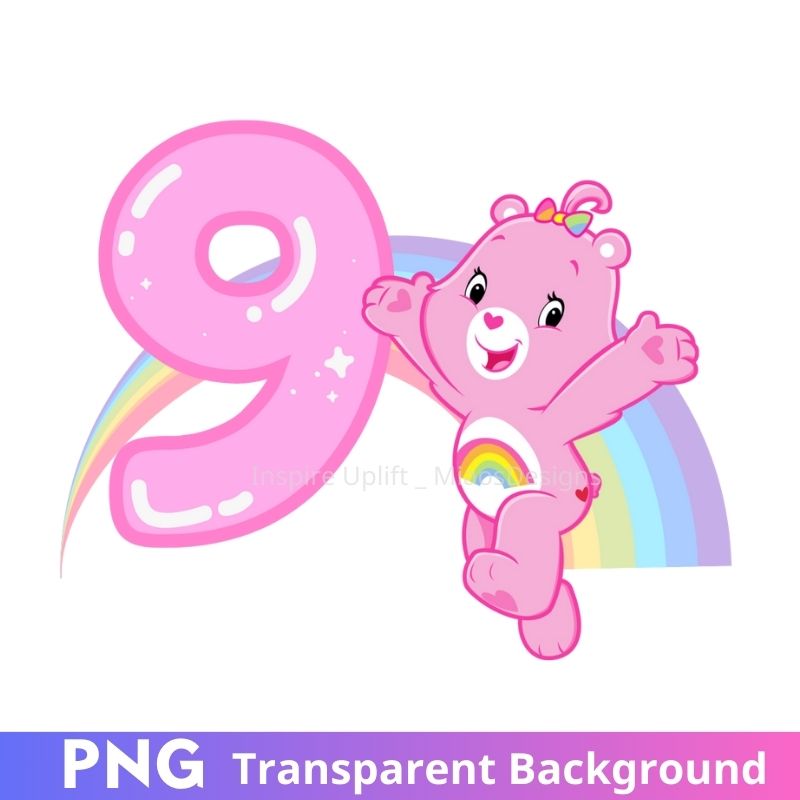 Care Bears Cheer Bear 9th Birthday Girl Nine PNG Image | Inspire Uplift