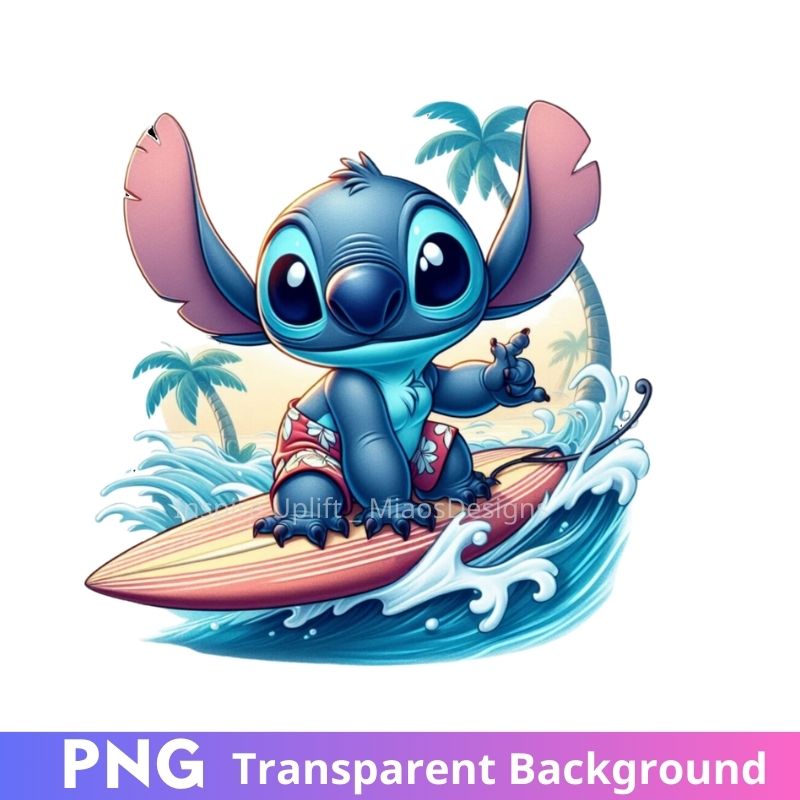 Stitch Surfing Summer PNG Image Clipart Transparent | Inspire Uplift