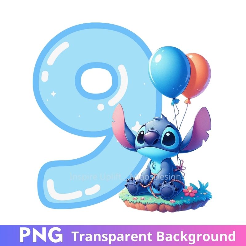 Stitch 9th Birthday Nine PNG Transparent Image | Inspire Uplift