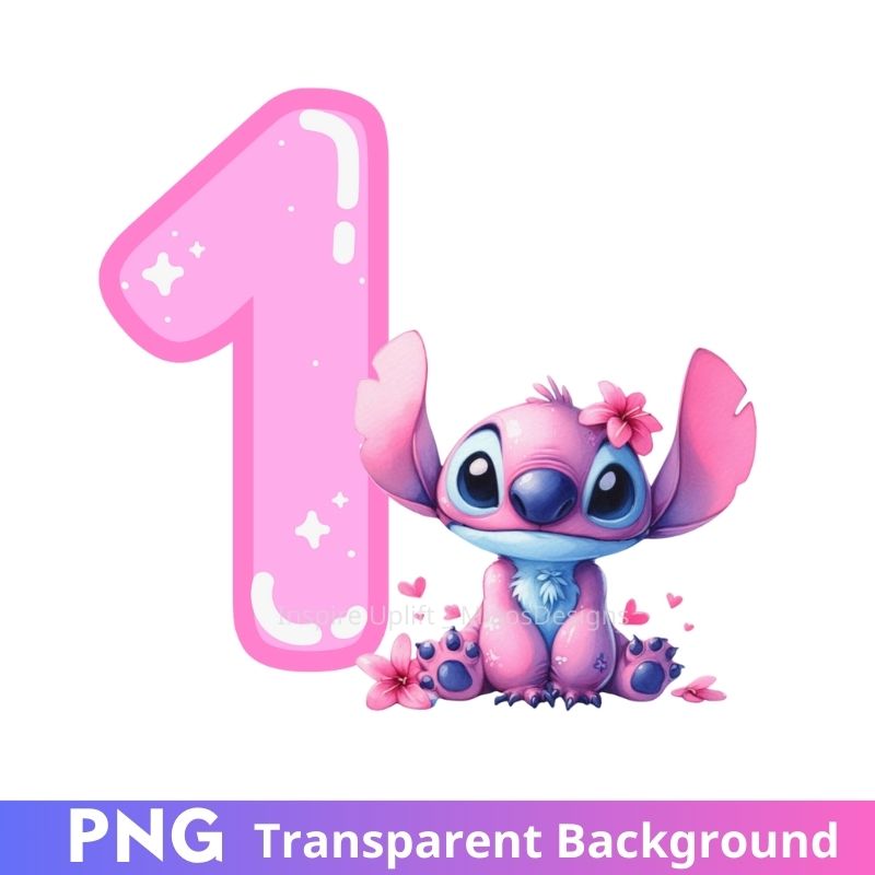 Stitch Angel Baby 1st Birthday One PNG Image | Inspire Uplift
