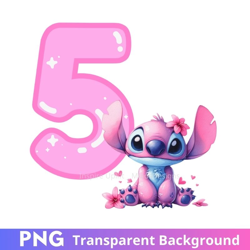 Stitch Angel 5th Birthday Five PNG Image | Inspire Uplift