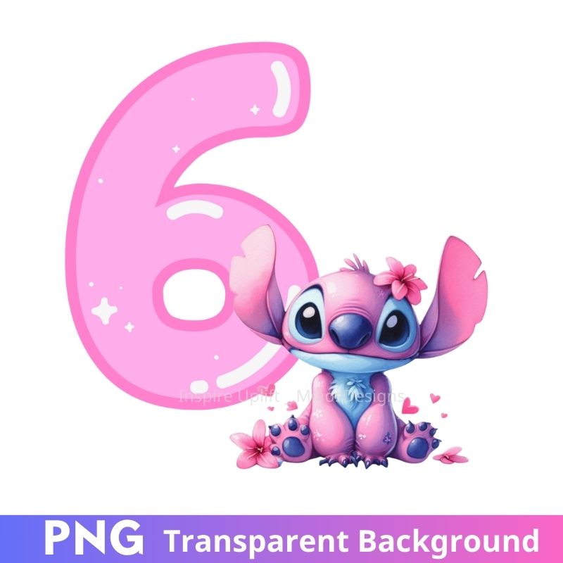 Stitch Angel 6th Birthday Party Six PNG Image | Inspire Uplift