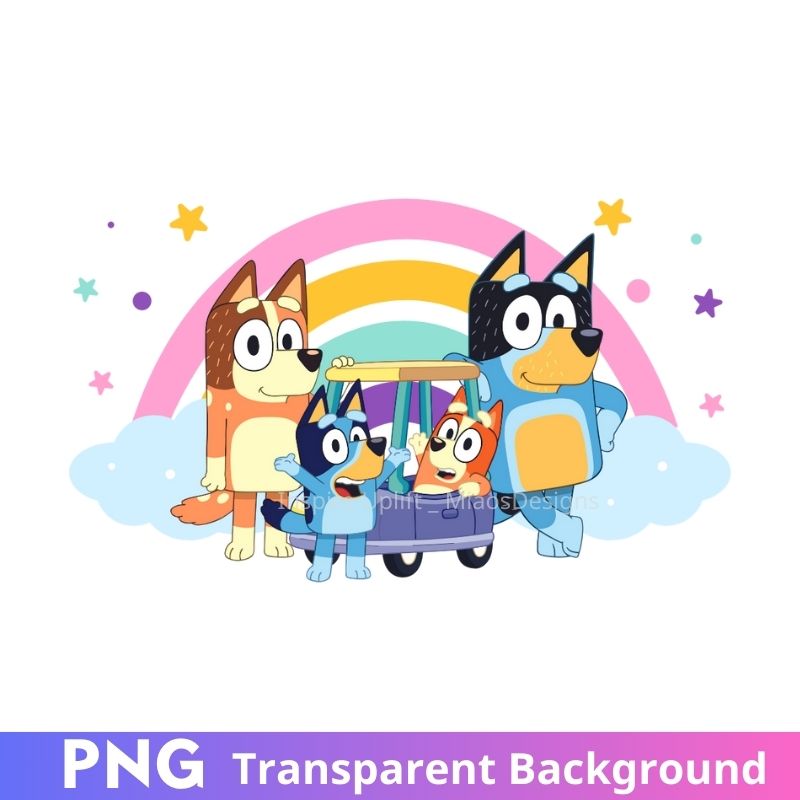 Bluey Family Rainbow Party PNG Image | Inspire Uplift