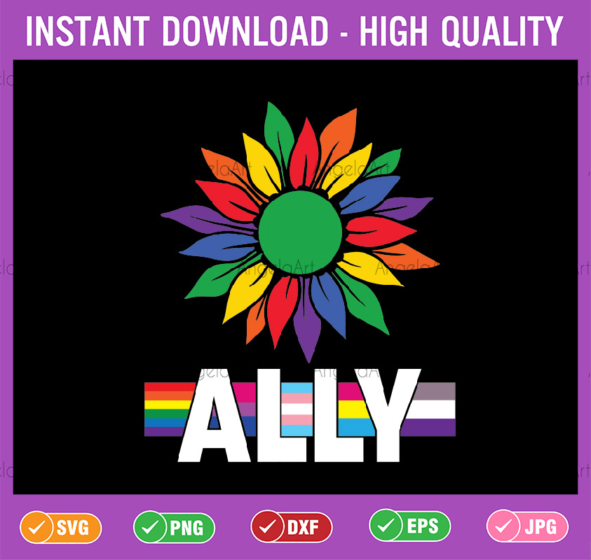 LGBTQ Ally Gay Pride Month Sunflower Distressed Svg, Ally Sv | Inspire ...
