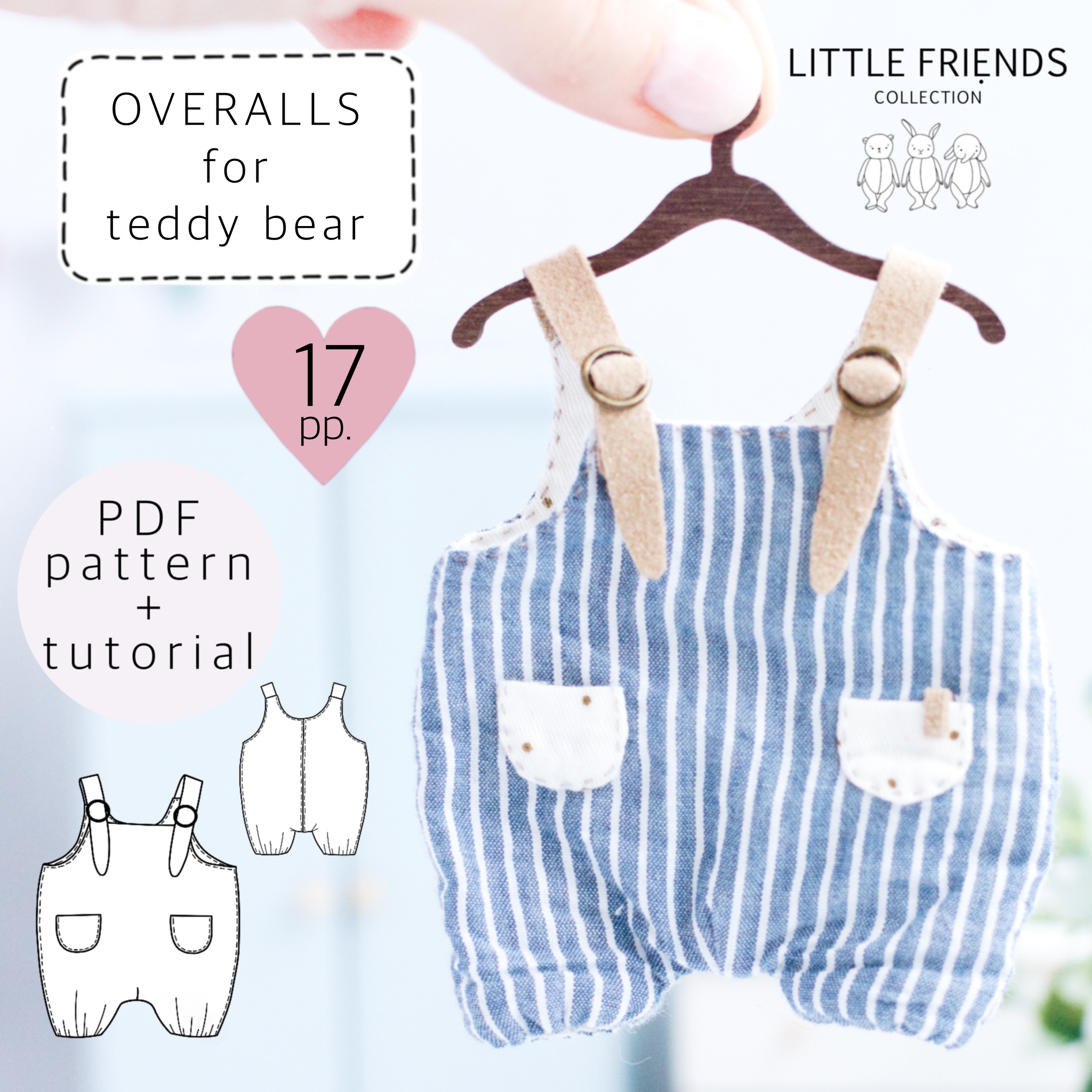 Overalls sewing pattern for teddy bear, doll clothes pattern | Inspire ...
