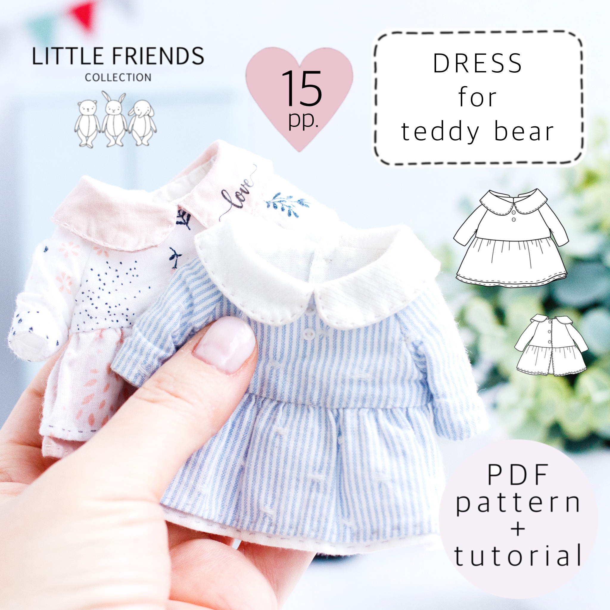 Dress sewing pattern for teddy bear, doll clothes pattern, t | Inspire ...
