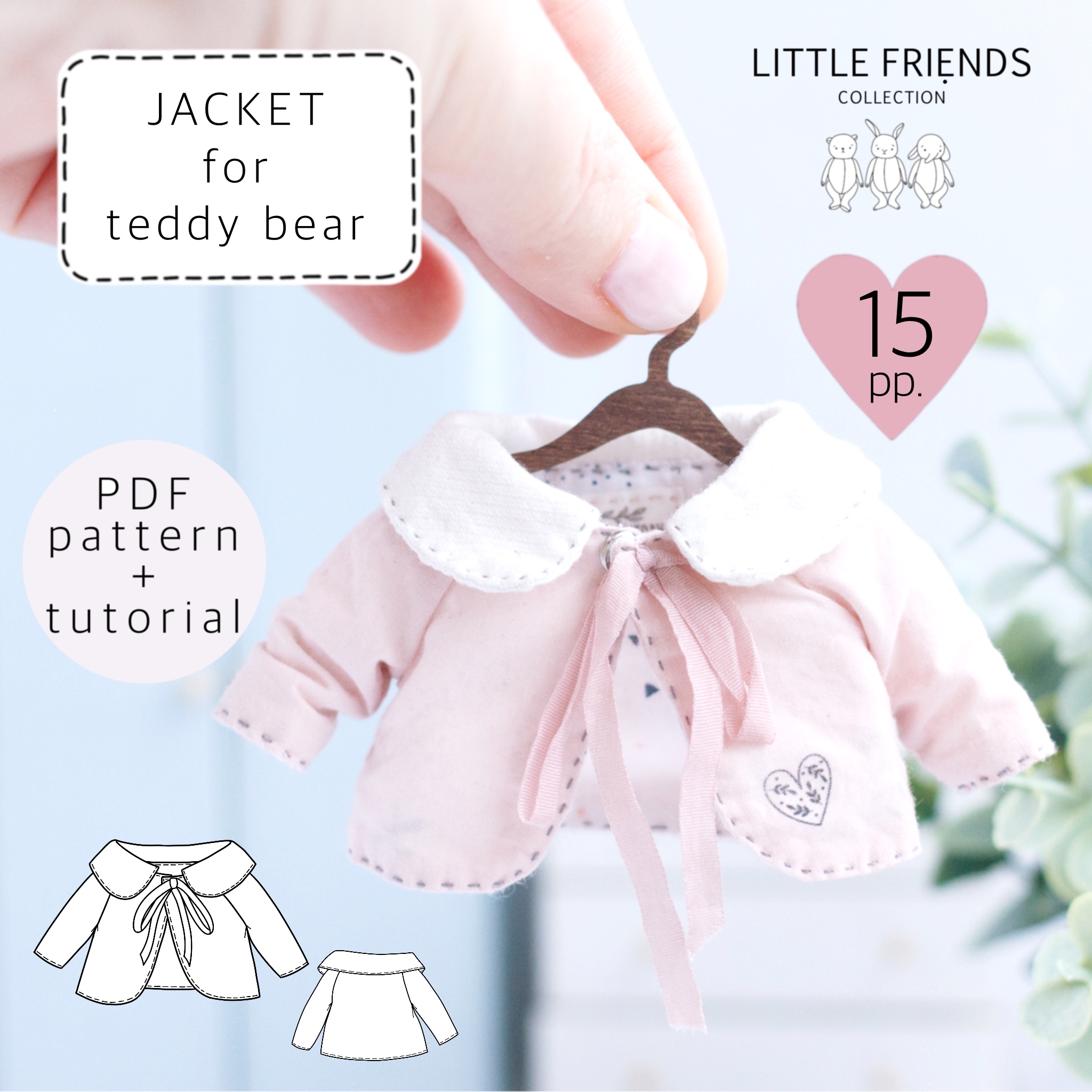 Jacket sewing pattern for teddy bear, doll clothes pattern, | Inspire ...
