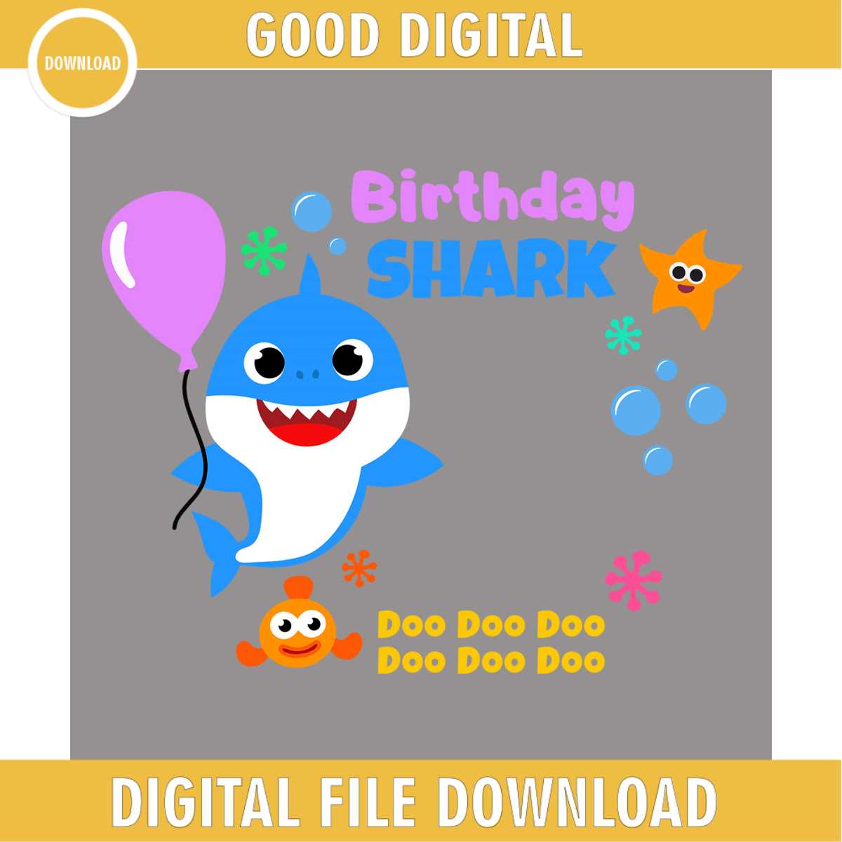 Birthday Baby Shark Blue Balloon Doo Doo SVG | Inspire Uplift