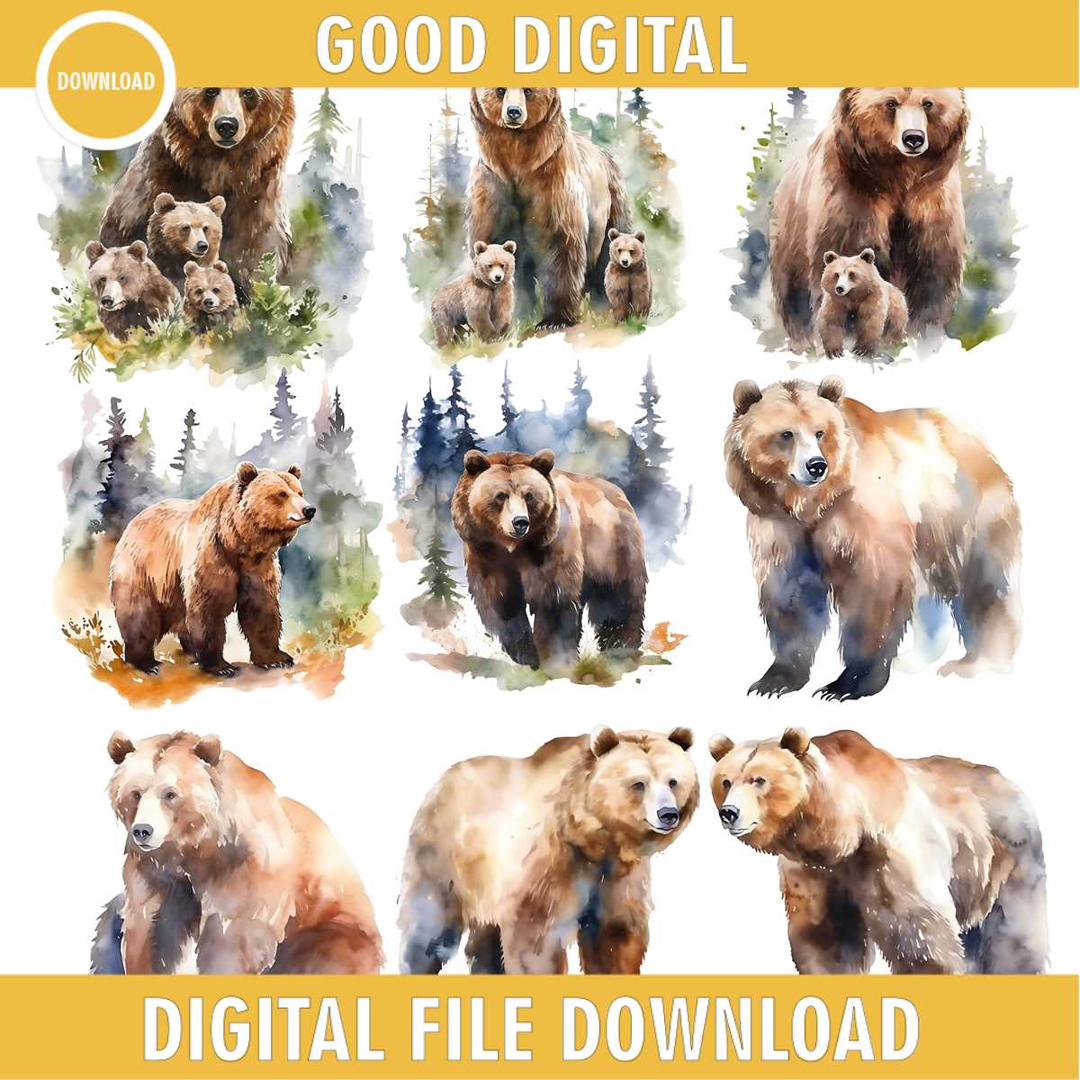 Grizzly Bear Watercolor Clipart, Grizzly Bear Cute Clip Art, | Inspire ...