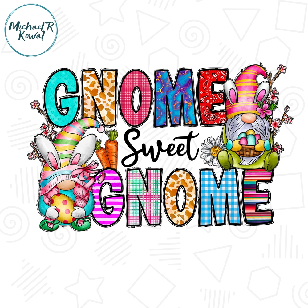 Gnome Sweet Gnome Bunny Ears Easter Day Clipart PNG | Inspire Uplift