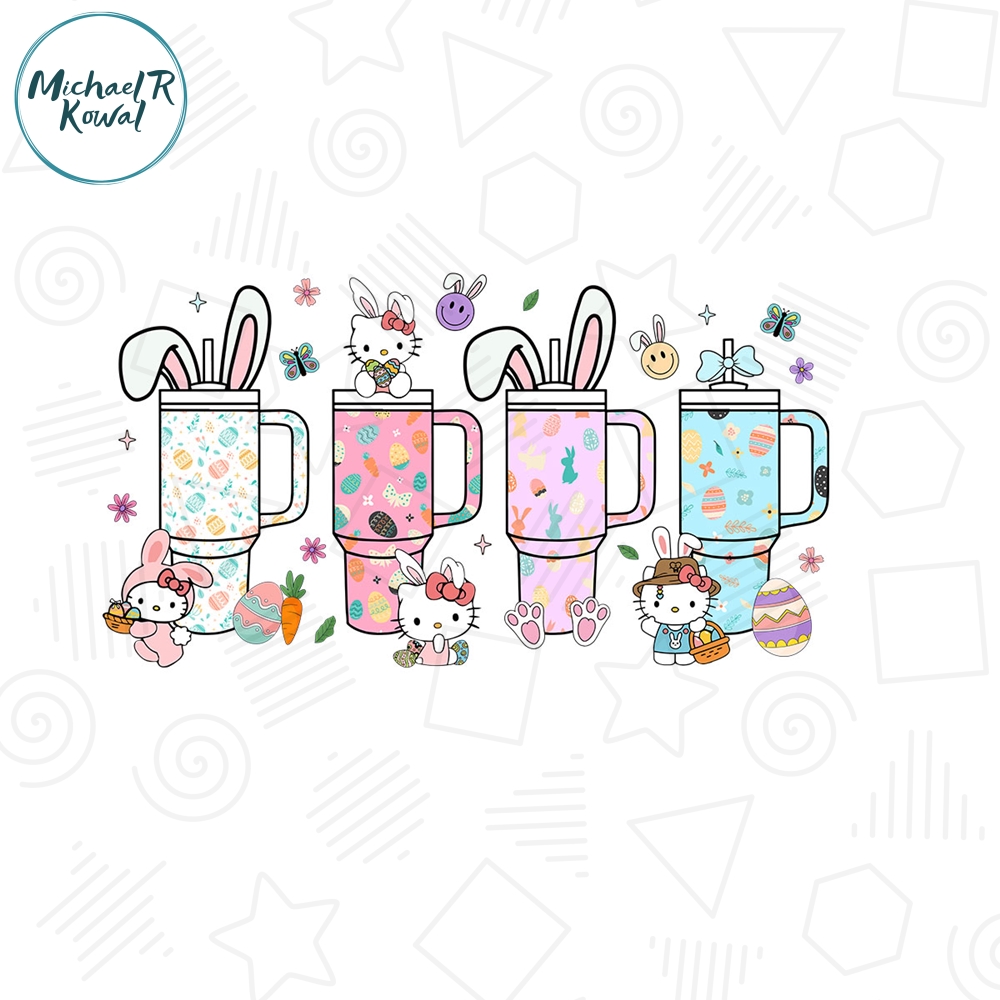 Easter Day Bunny Ears Stanley Cup Hello Kitty PNG | Inspire Uplift