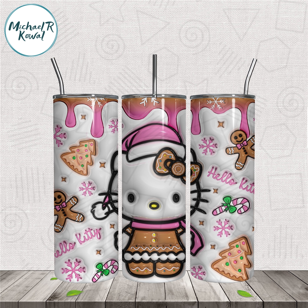 3D Ginger Bread Hello Kitty Christmas Tumbler Wrap PNG | Inspire Uplift