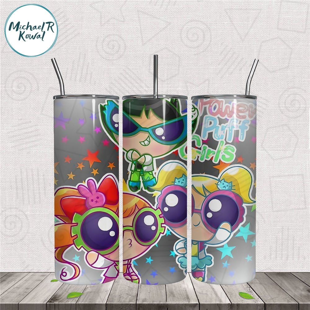 Cute Chibi Powerpuff Girls 20 oz Skinny Tumbler PNG - Inspire Uplift