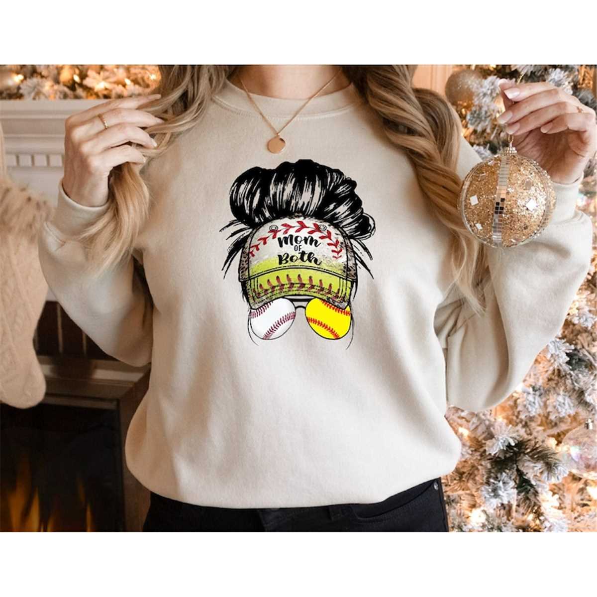 Baseball Softball Messy Bun Hat Mom Of Both Sweatshirt | Inspire Uplift