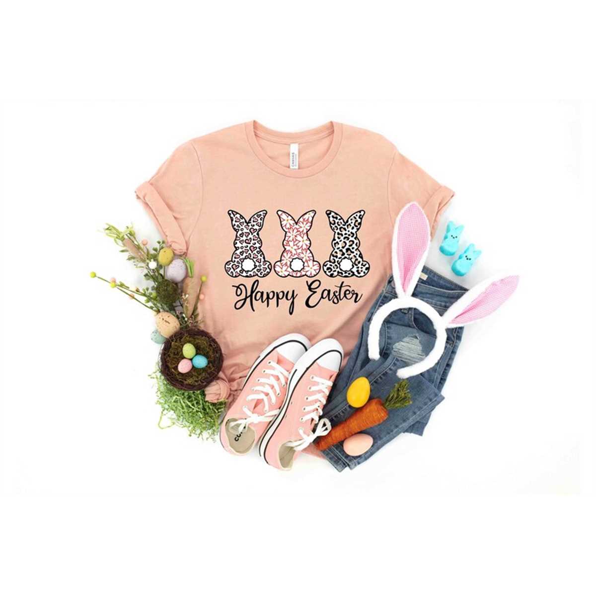 Happy Easter T Shirt Happy Easter Floral Bunny Shirt Easter | Inspire ...
