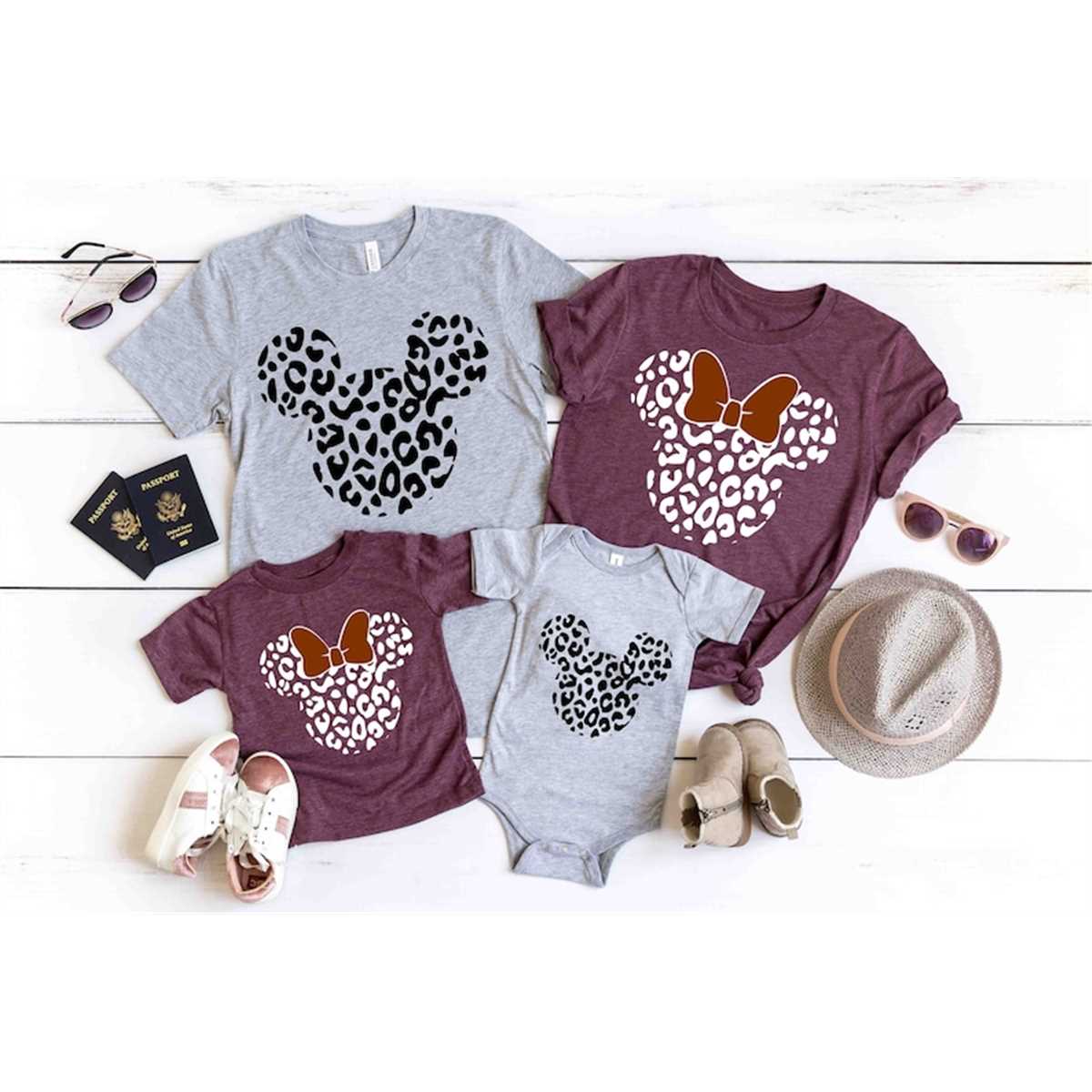 Mickey And Minnie Head Leopard Print Family T Shirt Animal - Inspire Uplift
