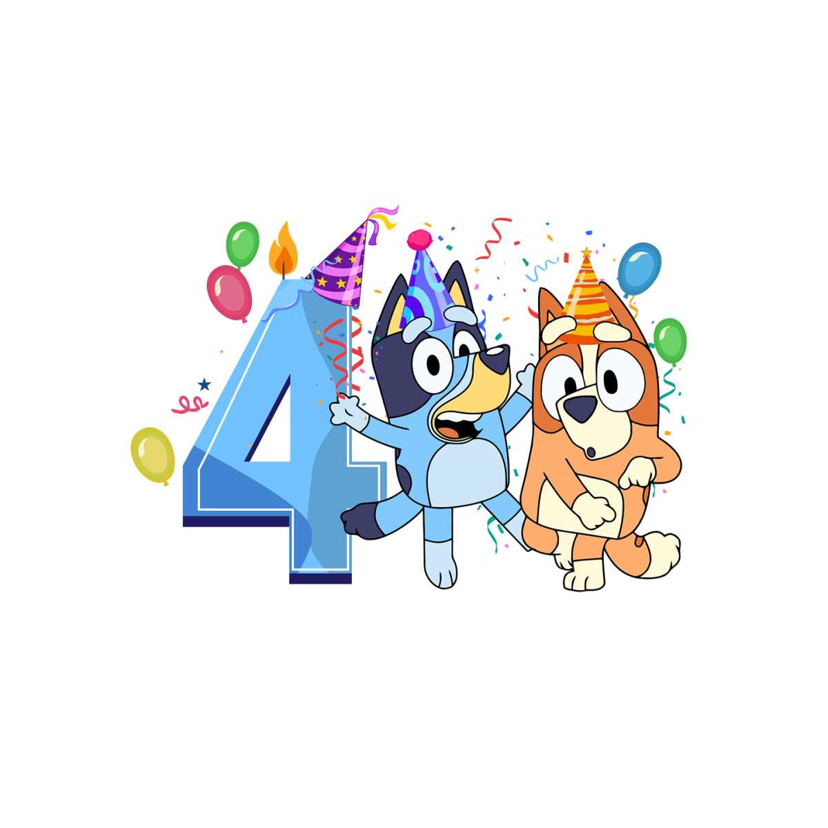 Bluey and Bingo Happy Fourth Birthday PNG | Inspire Uplift