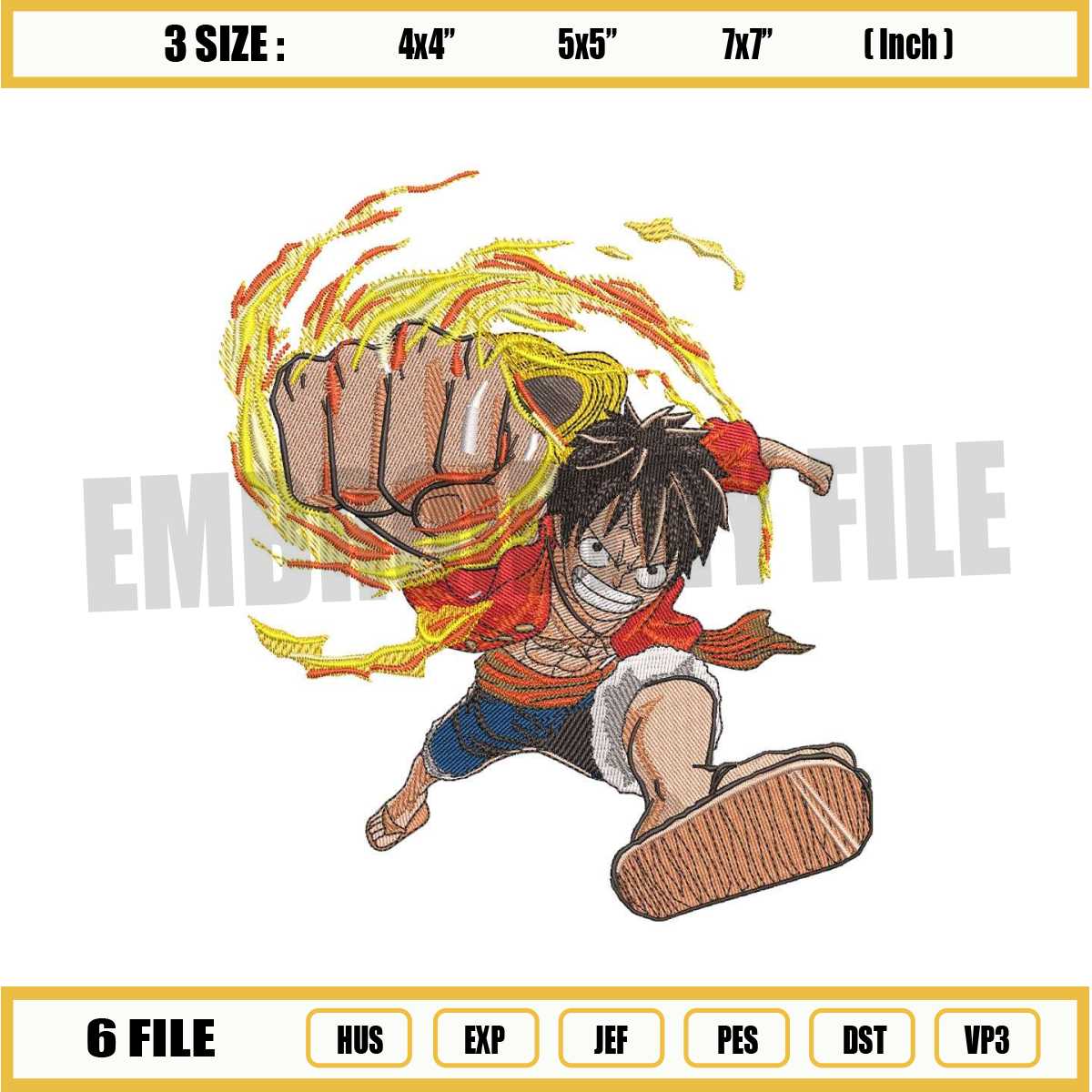 Luffy Punch Anime Design Embroidery File png | Inspire Uplift