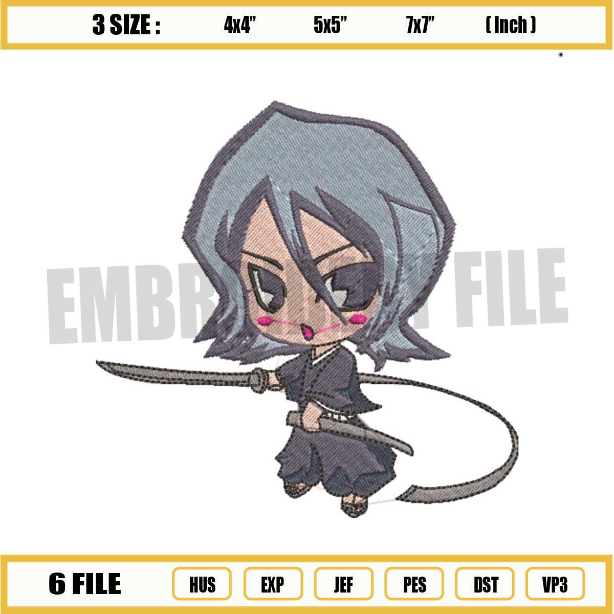 Rukia Chibi Anime embroidery design png | Inspire Uplift
