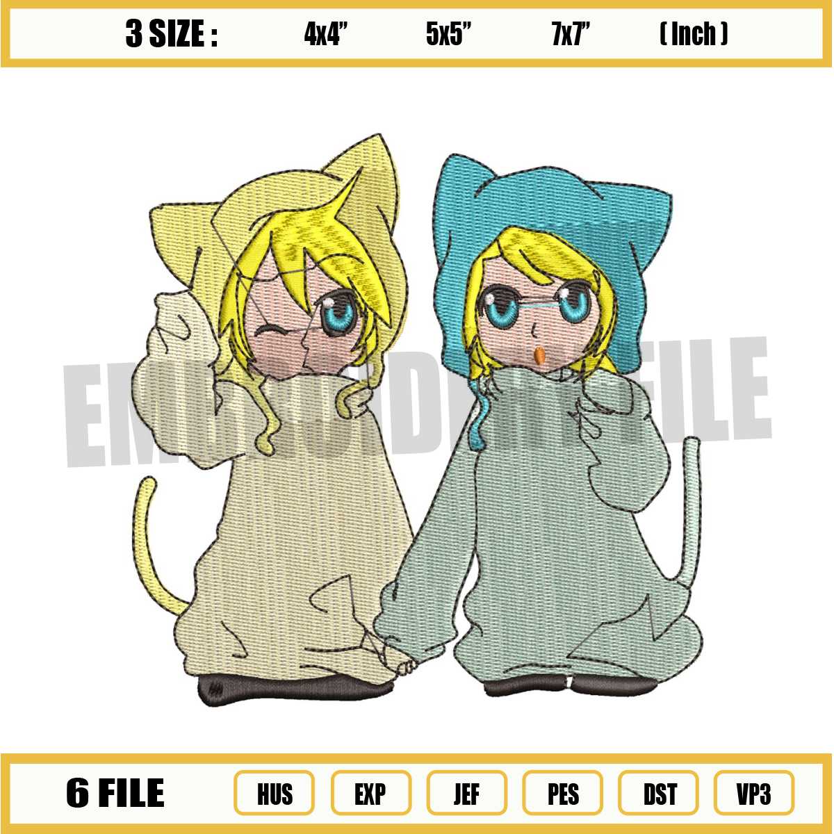 Kagamine Rin/Len embroidery design files png | Inspire Uplift