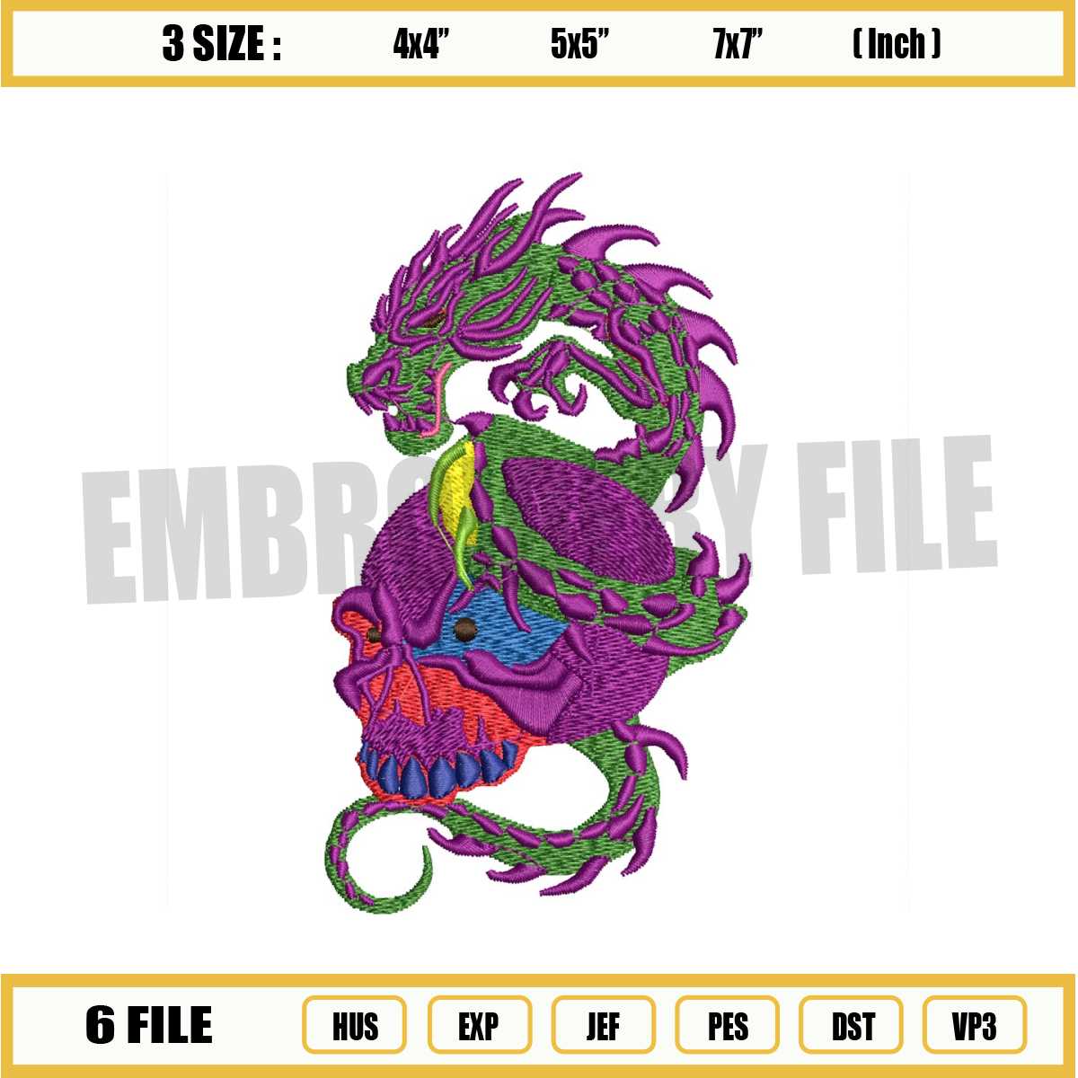 Undead Skull Dragon Anime Embroidery File png | Inspire Uplift