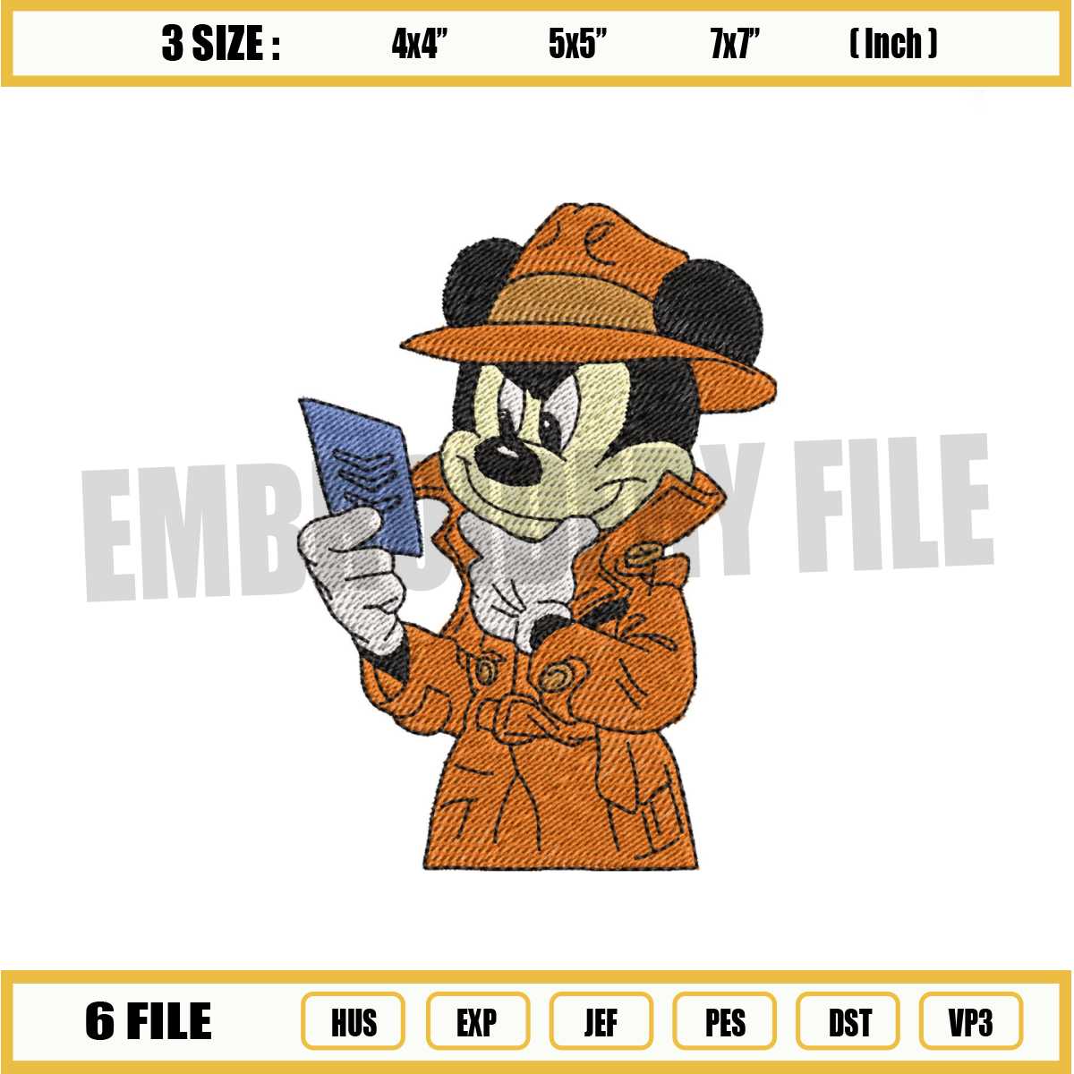 Detective Mickey Mouse Embroidery Design File | Inspire Uplift