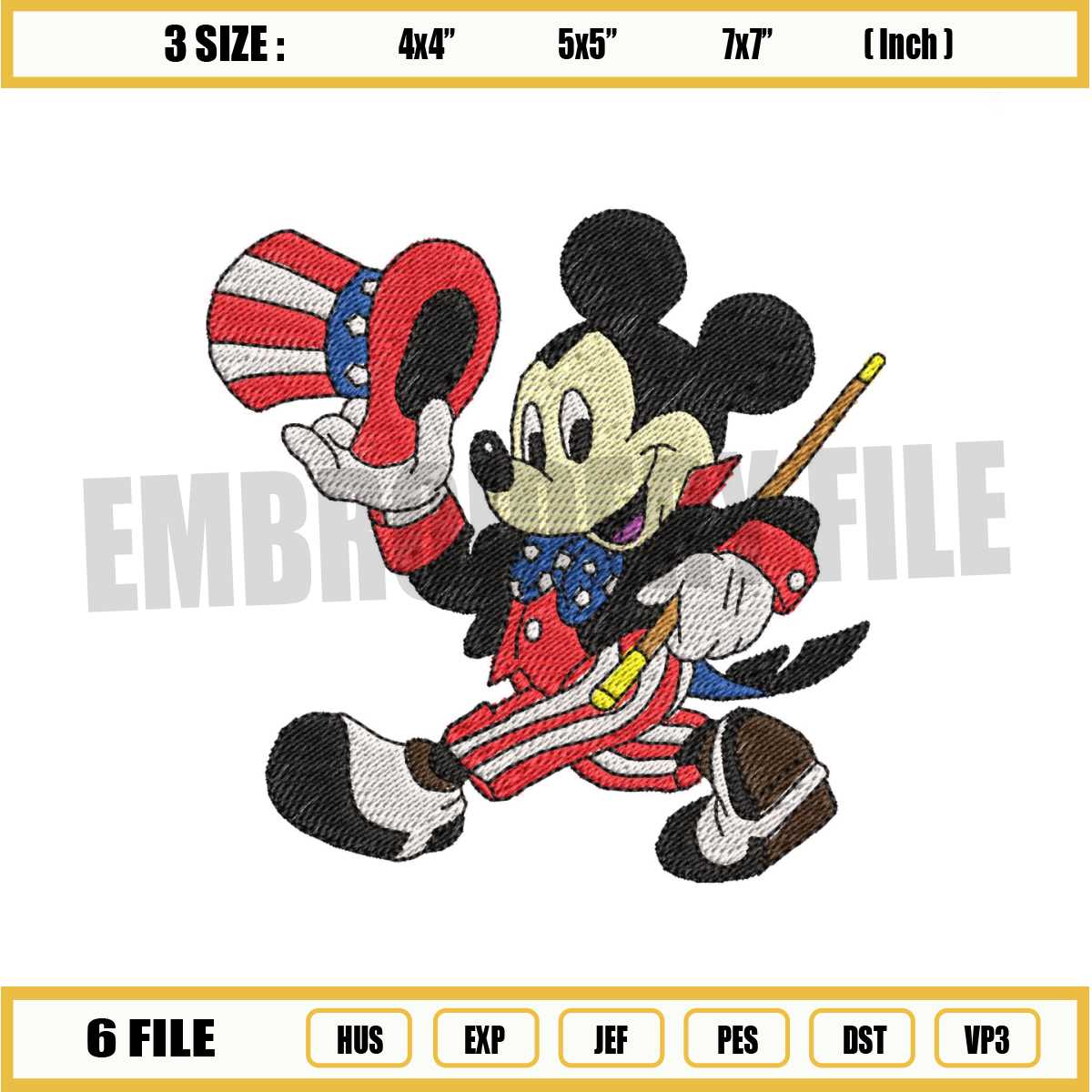 Patriotic Mickey Mouse Embroidery Design File | Inspire Uplift