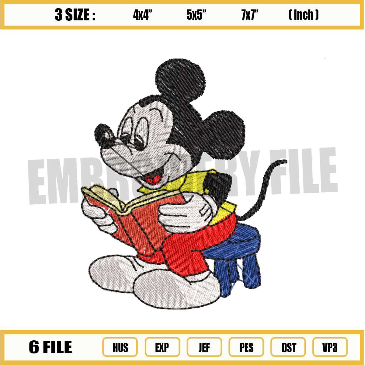 Mickey Reading Book Embroidery Png | Inspire Uplift