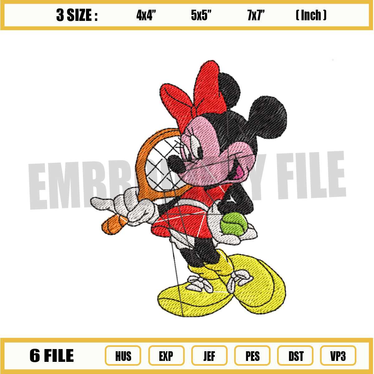 Minnie Mouse Plays Tennis Embroidery Png | Inspire Uplift