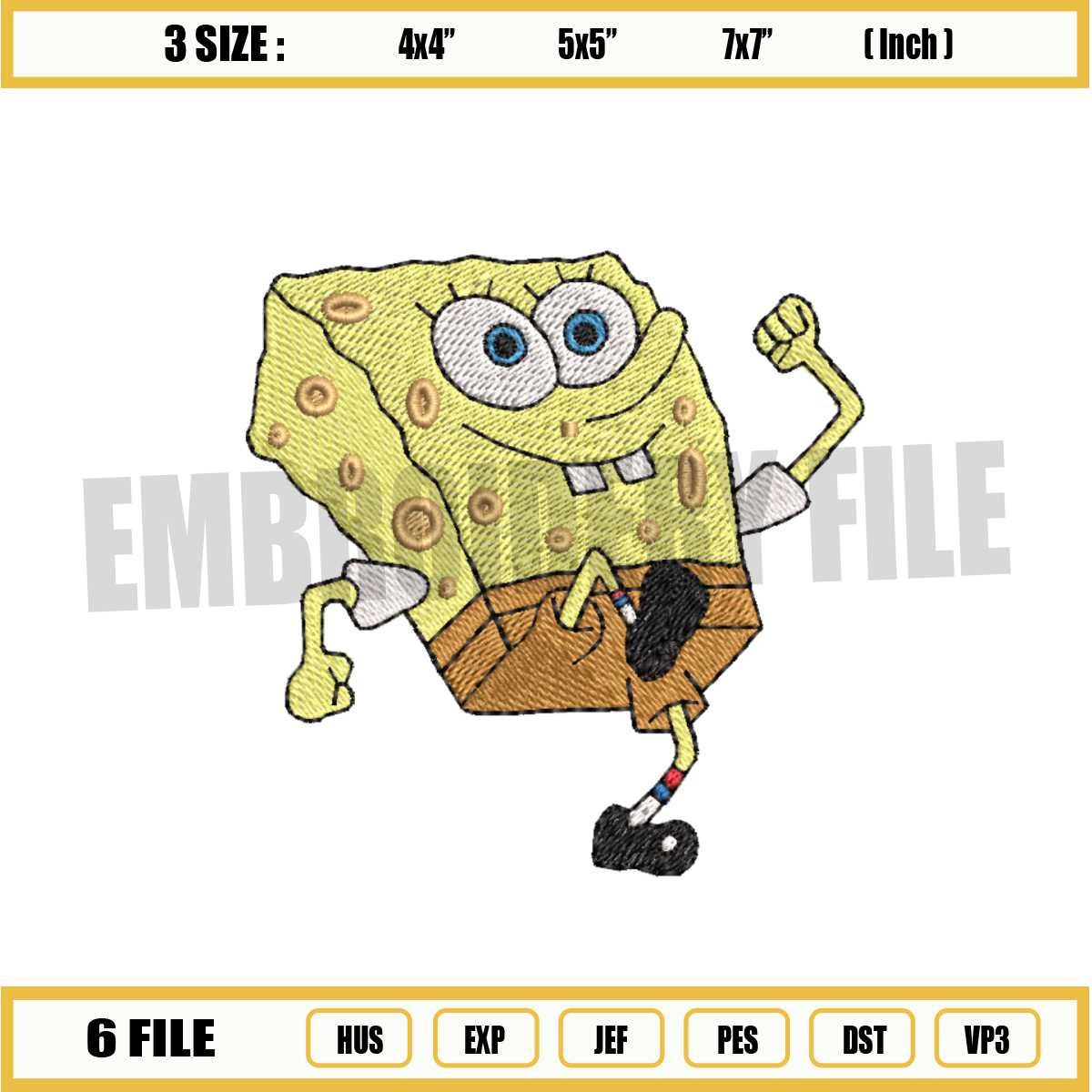 SpongeBob Running Embroidery Png | Inspire Uplift