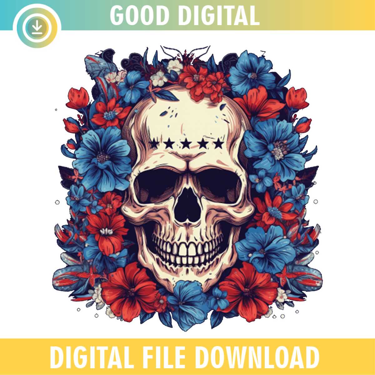 Skull With Flowers 4th Of July Patriotic Day SVG | Inspire Uplift
