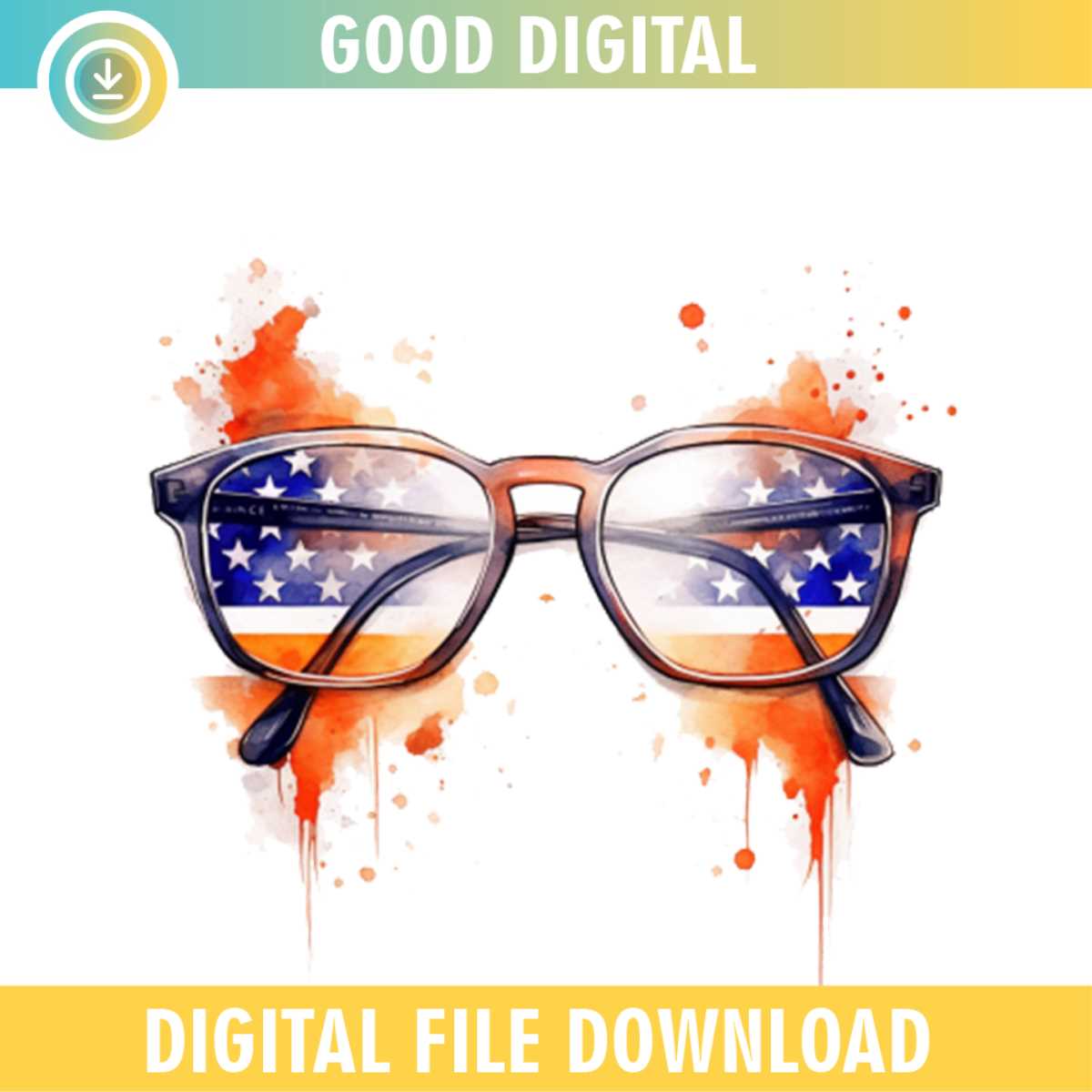 4th Of July American Flag Glasses Watercolor SVG | Inspire Uplift