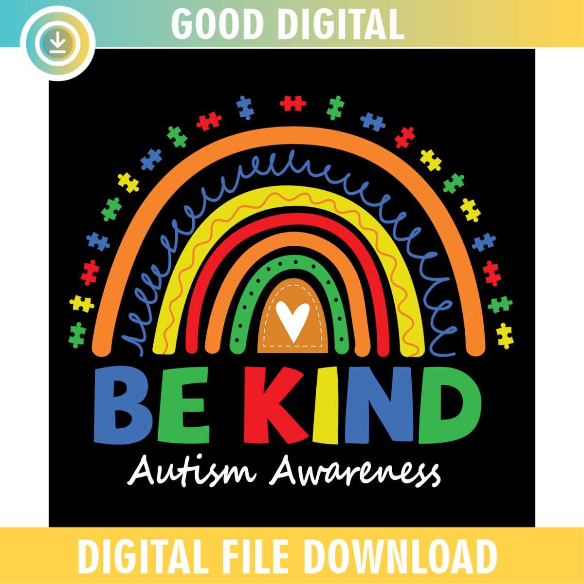 Be Kind Autism Awareness Day Puzzle Rainbow SVG | Inspire Uplift