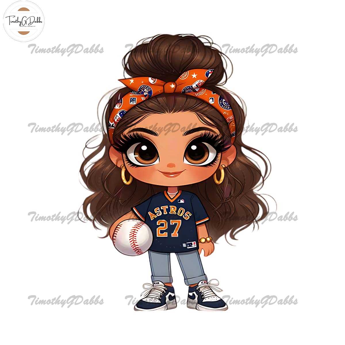 Cartoon Girl Baseball Fan Astros Brown Hair Brown Eyes Hazel | Inspire ...