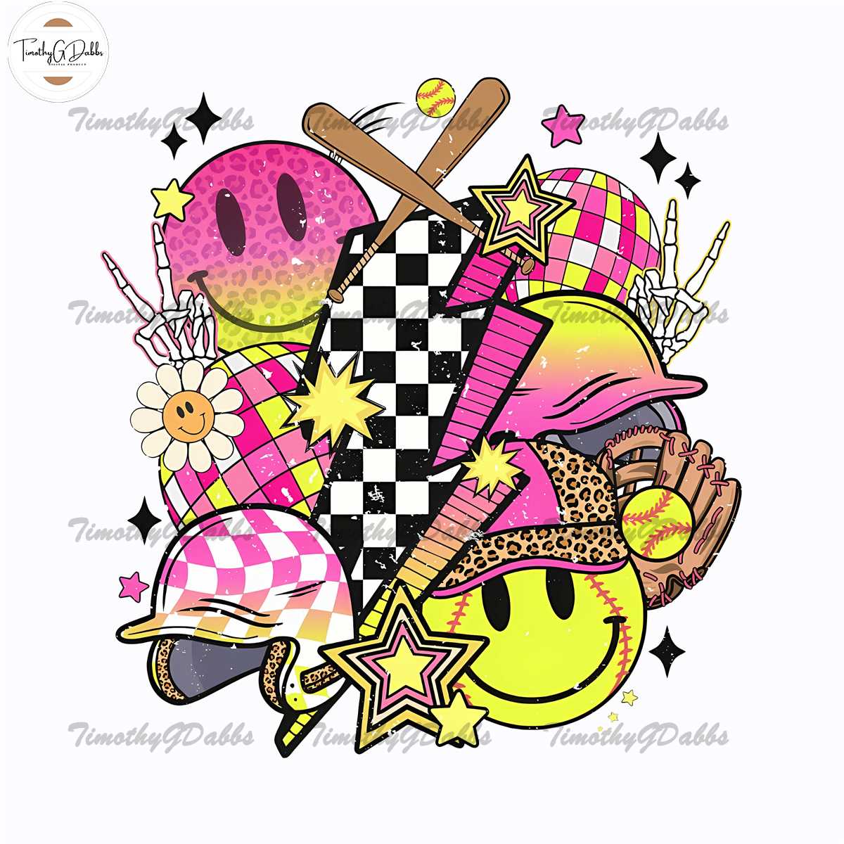 Retro softball png, softball smiley face png, softball subli | Inspire ...