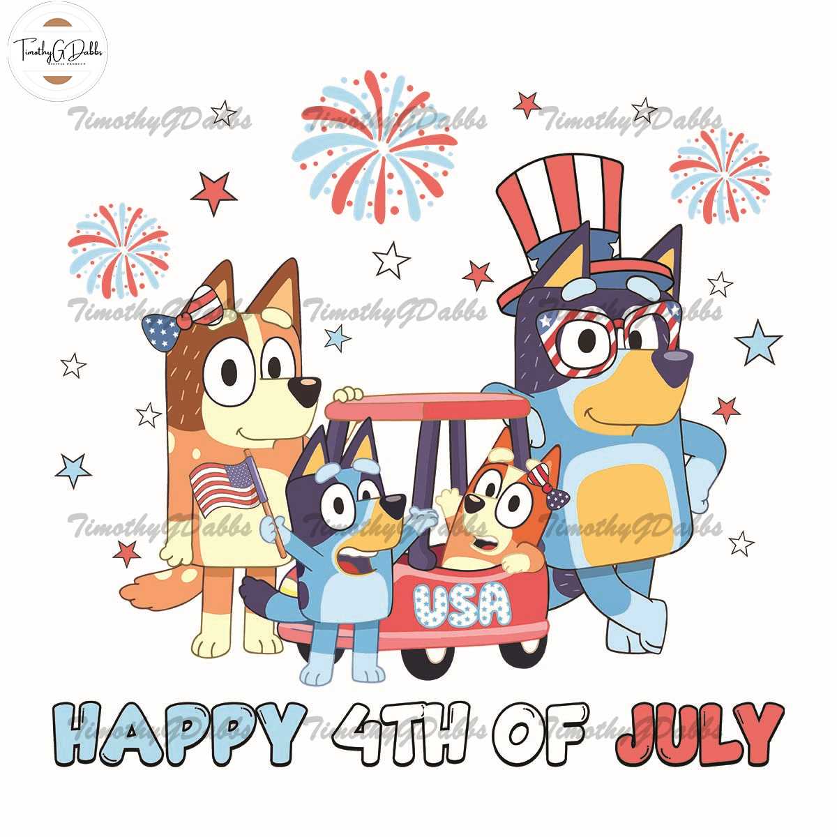Happy 4th Of July Bluey Family Sublimation Png - Inspire Uplift