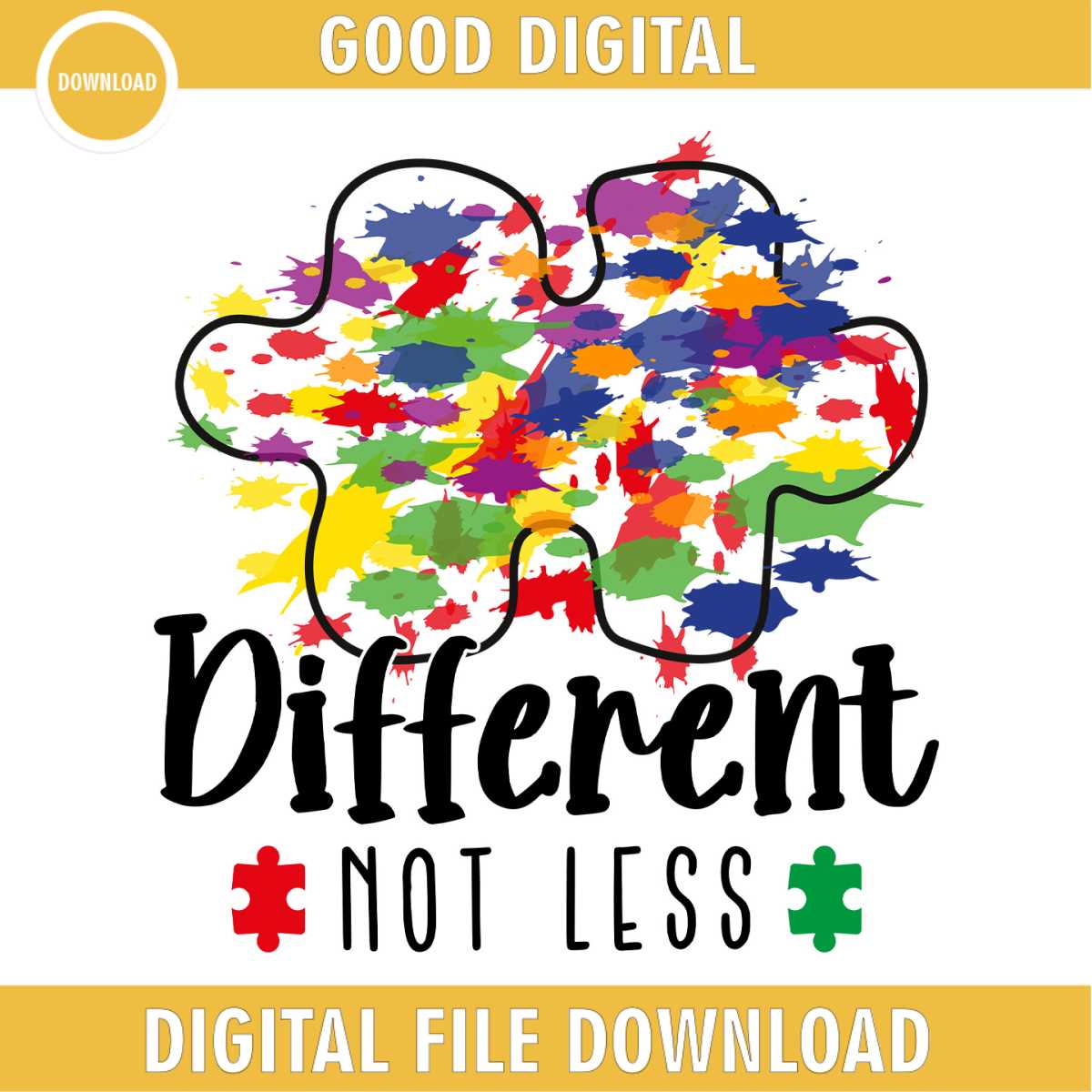 Different Not Less Autism Puzzle Watercolor SVG | Inspire Uplift