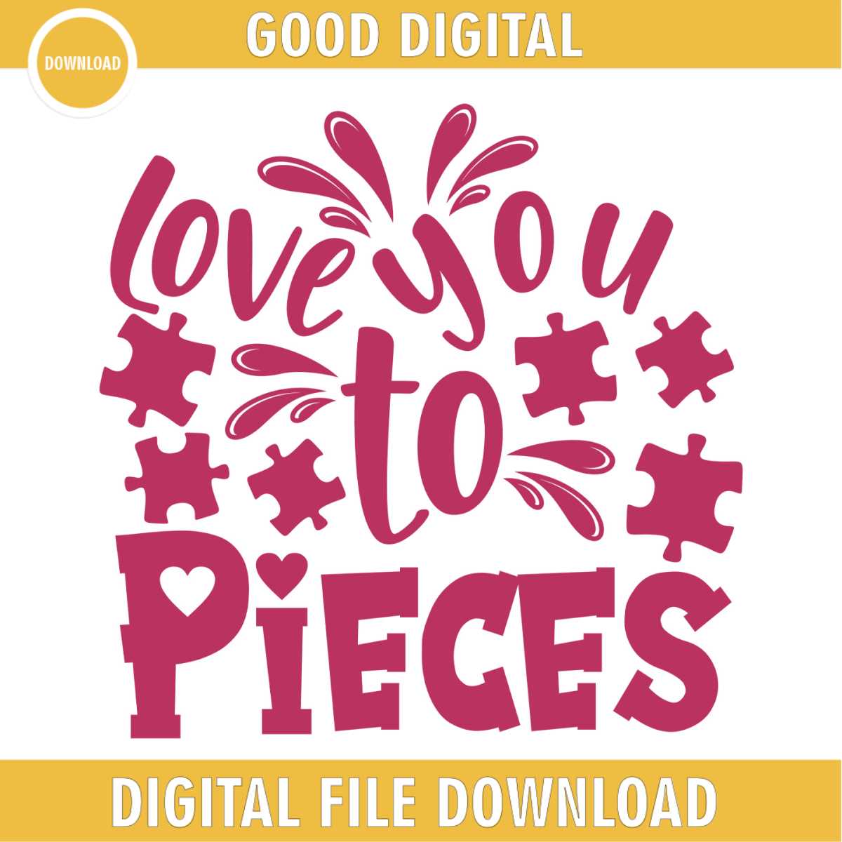 Love You To Pieces Autism Awareness Doodle SVG | Inspire Uplift