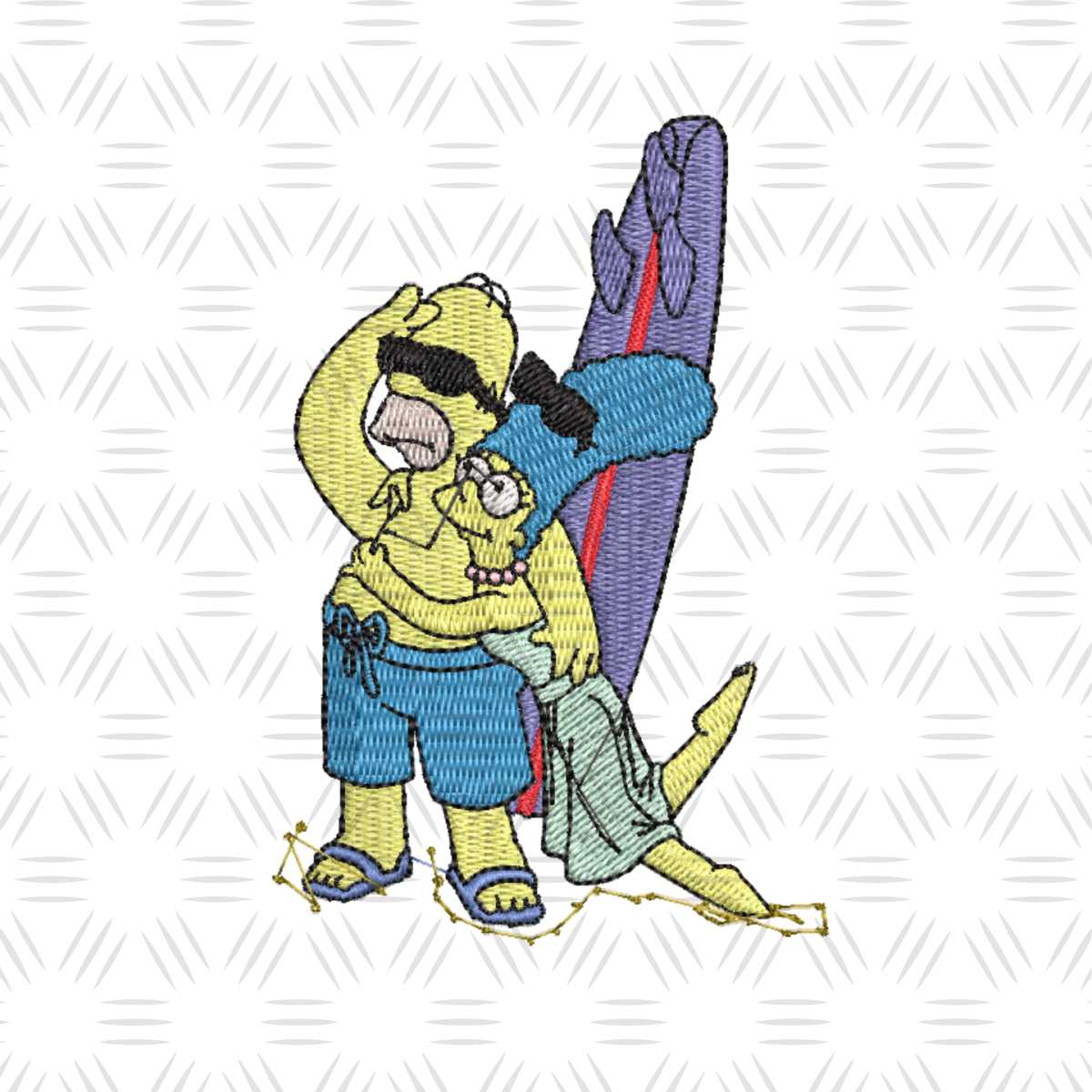 Homer and Barge Simpsons Beach Time Embroidery Png | Inspire Uplift