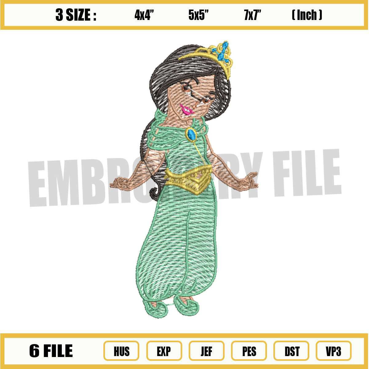 Young Princess Jasmine Embroidery Png | Inspire Uplift