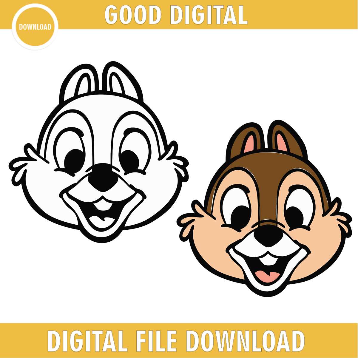 Chip Chipmunk Head Face Smiling Chip n Dale 1 Color and LAYE | Inspire ...