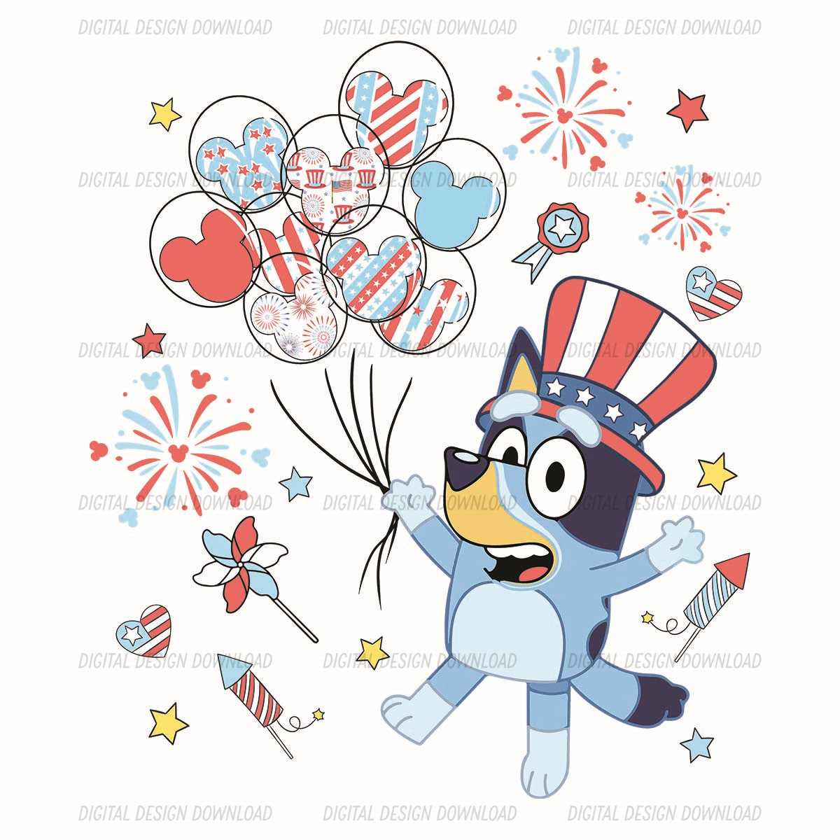 Happy 4th Of July Bluey Get Balloons Design Png - Inspire Uplift