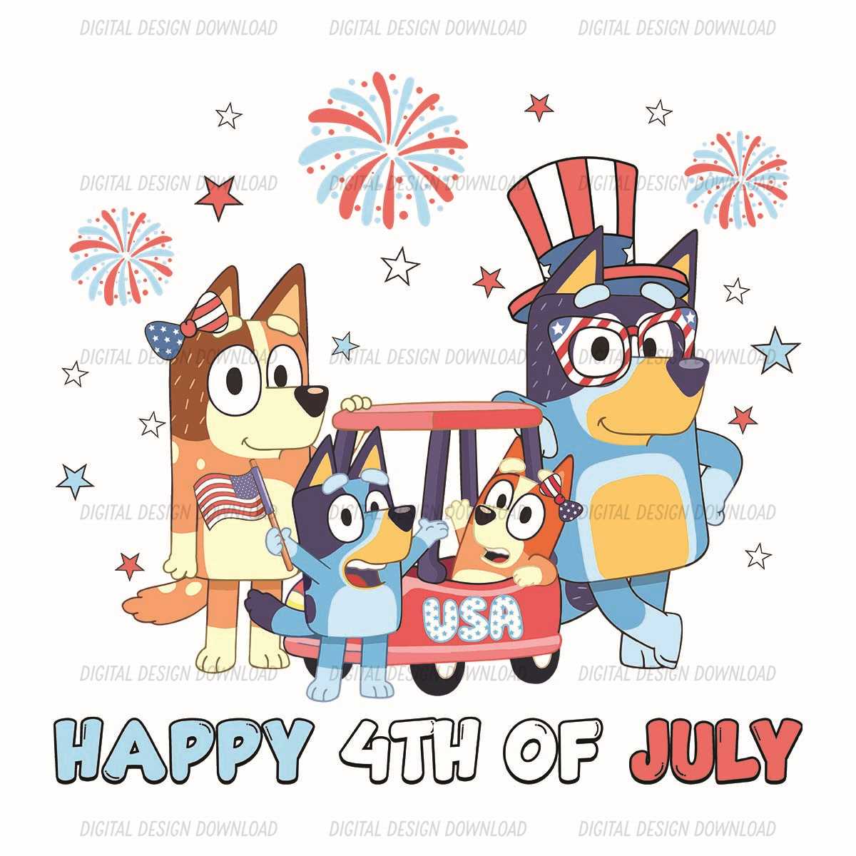 Happy 4th Of July Bluey Family Sublimation Png | Inspire Uplift