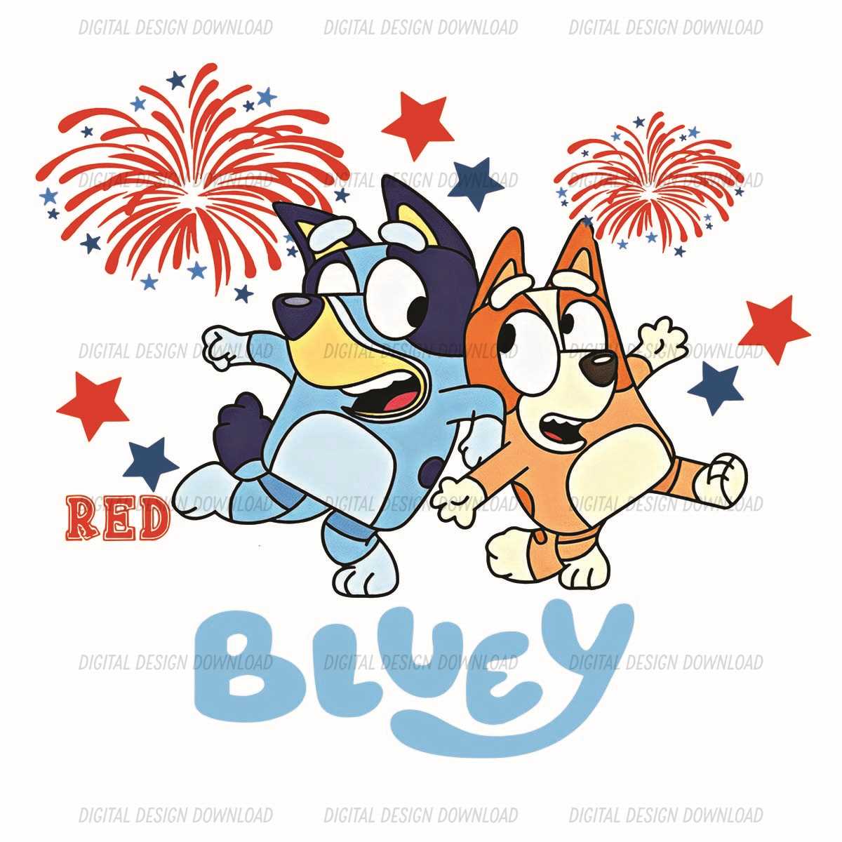 Bluey Red And Blue Firework Design Png | Inspire Uplift
