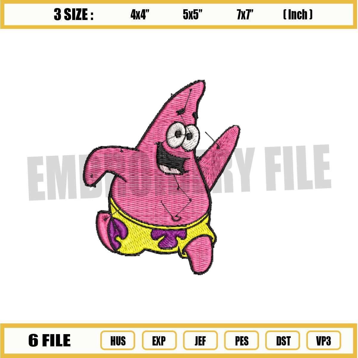Funny Patrick Star Running Embroidery Png | Inspire Uplift